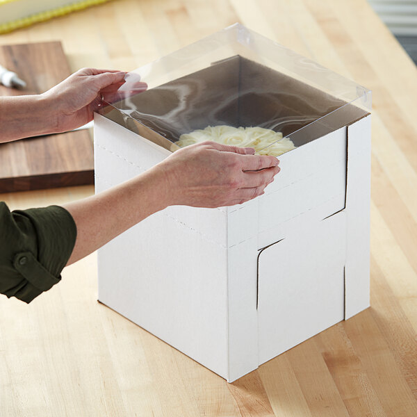 Enjay B-FB10 10" x 10" x 12" Flexbox White Adjustable Cake / Bakery Box ...