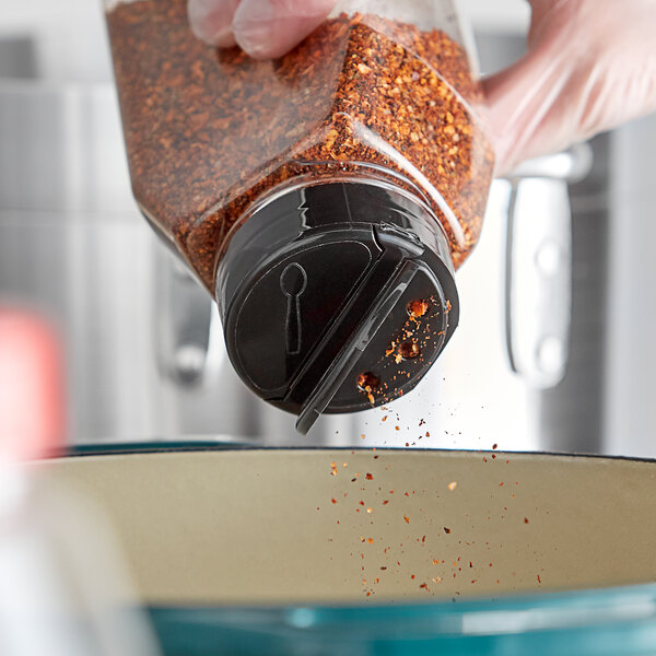 53/485 Black Dual-Flapper Induction-Lined Spice Lid with 7 Holes - 100/Pack