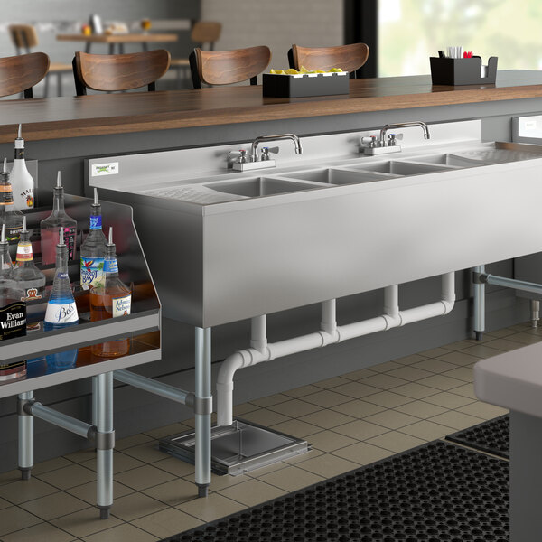 Regency 4 Bowl Underbar Sink with 2 Faucets and 2 Drainboards - 72" x 21"