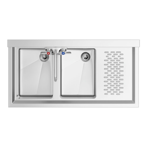 Regency 2 Bowl Underbar Sink with Faucet and Right Drainboard - 36" x ...