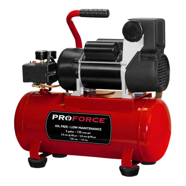 ProForce 3 Gallon Portable Oil-Free Horizontal Steel Single-Stage Hot Dog Air Compressor with ...