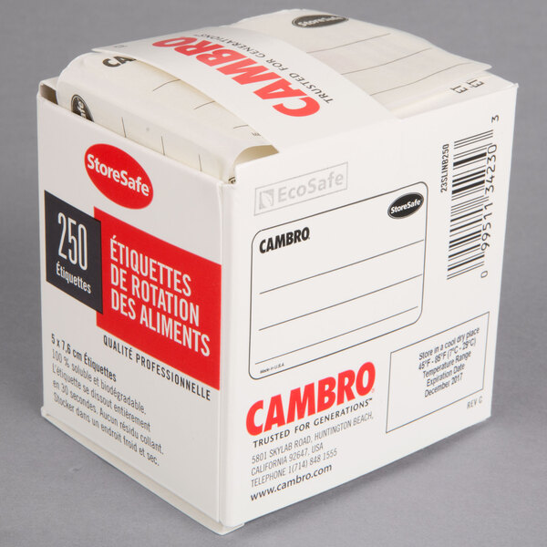 Cambro 23SLINB250 250 Count StoreSafe 3" x 2" Blank Dissolvable Product ...