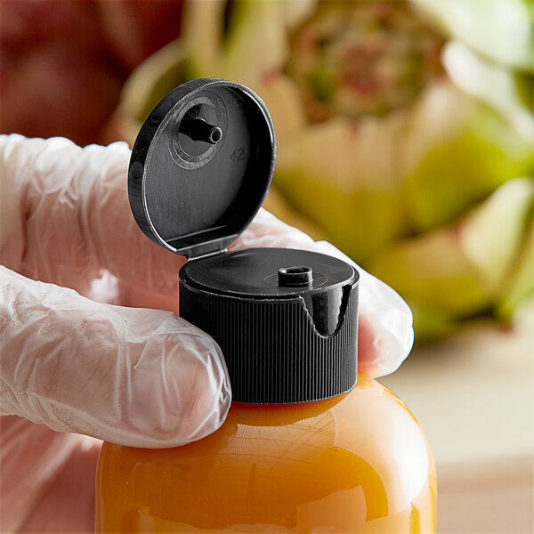 28/410 Black Unlined Flip Top Lid - 100/Pack