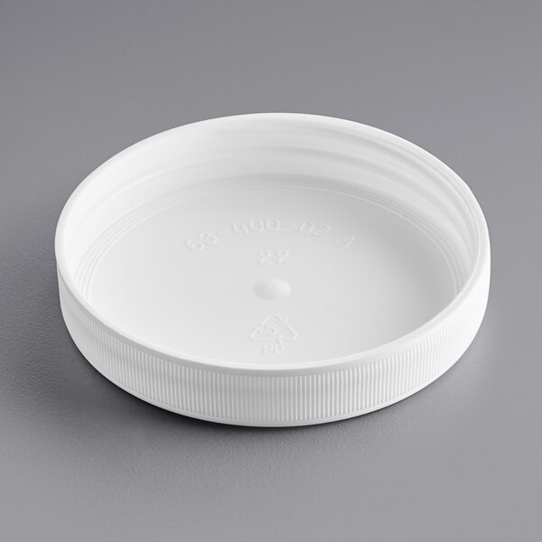 63/400 Unlined White Ribbed Plastic Cap - 100/Pack