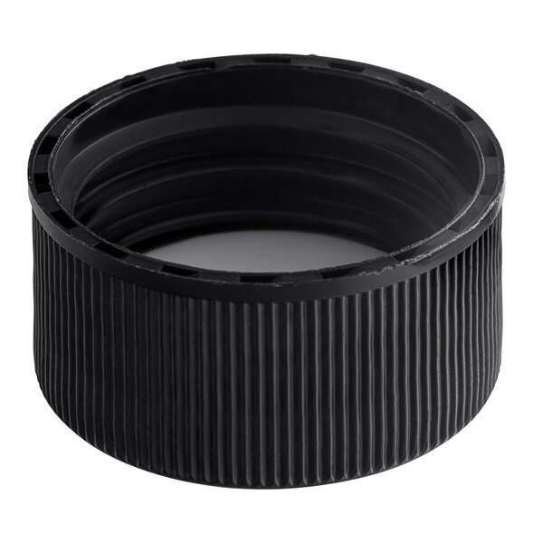 24/414 Flat Black Ribbed Continuous Thread Plastic Lid with F217 Liner ...