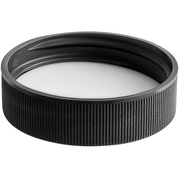 38/400 Black Ribbed Continuous Thread Cap with Foam Liner - 100/Pack