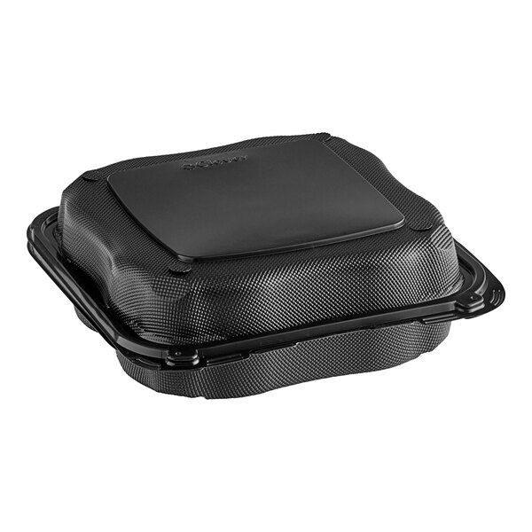 Genpak Clover 9" x 9" x 3" Microwavable 3-Compartment Black Plastic ...