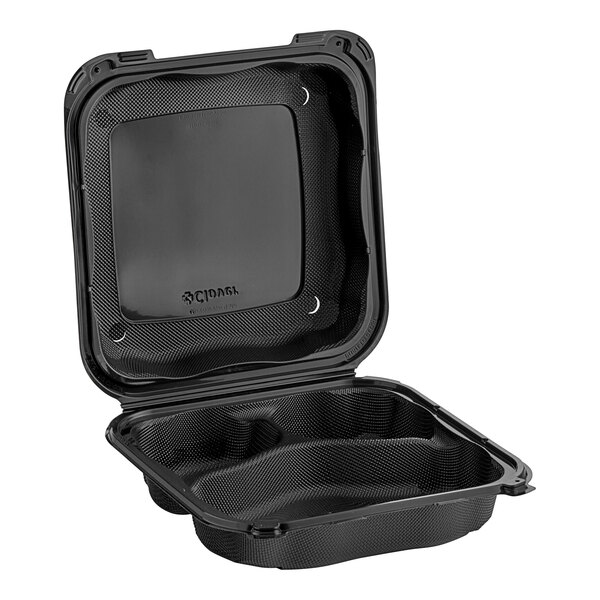 Genpak Clover 9" x 9" x 3" Microwavable 3-Compartment Black Plastic ...