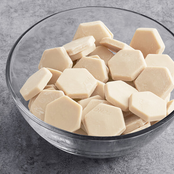 TCHO Choco Blanco 35% White Oat Milk Chocolate Hexagons 6.6 lb. - 3/Case