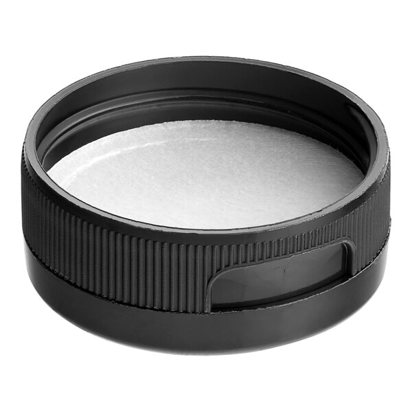 38/400 Black Plastic Flip Top Lid with Pressure Sensitive Liner - 100/Pack