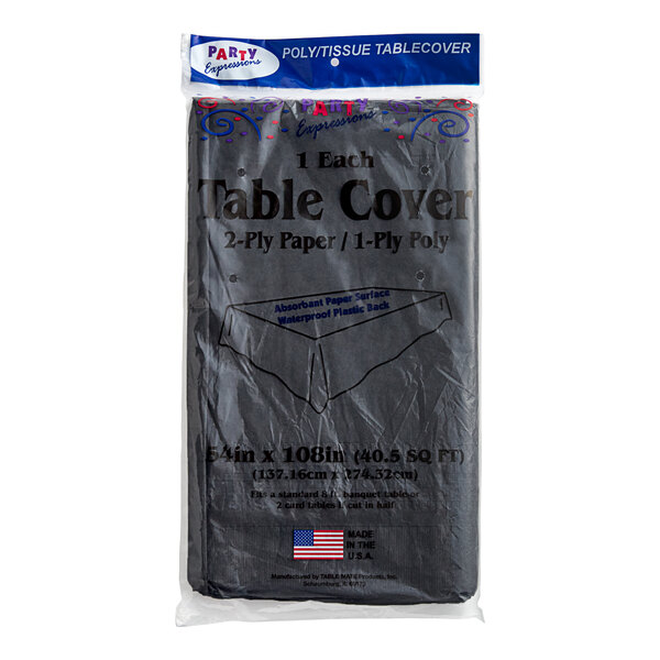 Table Mate 54" x 108" Black Tissue / Poly Table Cover - 24/Case