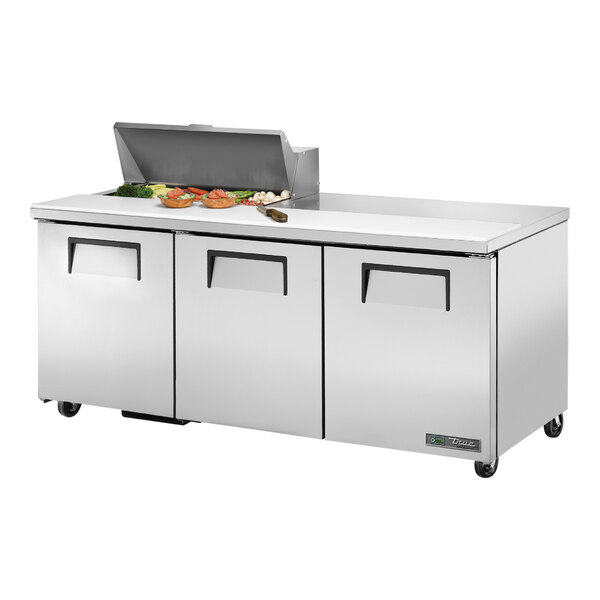 True TSSU-72-8-HC 72 3/8" 3 Door Refrigerated Sandwich Prep Table with ...