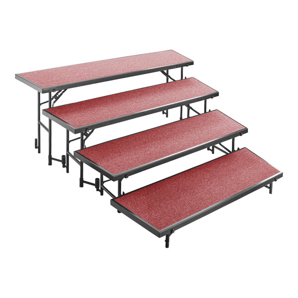 National Public Seating 72" x 60" 4-Level Red Carpet Tapered Choral Riser