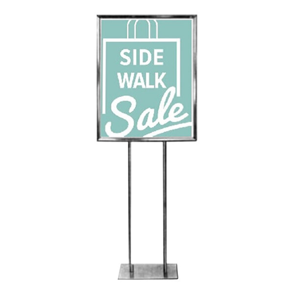 22" x 28" Chrome Bulletin Sign Holder with Twin Stem Rectangular Base