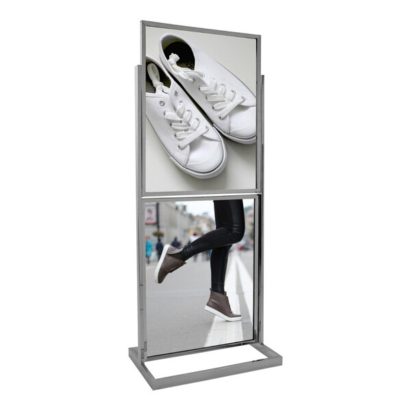 22" x 28" Chrome Double Bulletin Sign Holder with Rectangular Tube ...