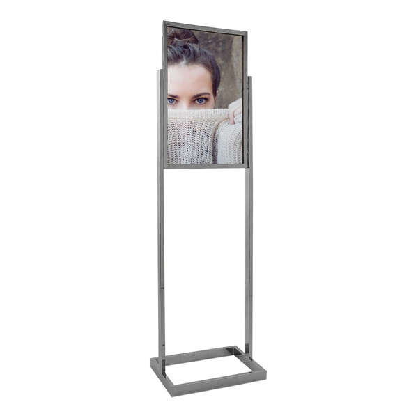 14" x 22" Chrome Bulletin Sign Holder with Rectangular Tubing Frame Base