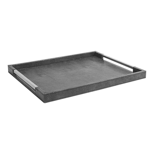 room360 Sumatra 16" x 12 3/4" Graphite Faux Leather Tray with Handles ...