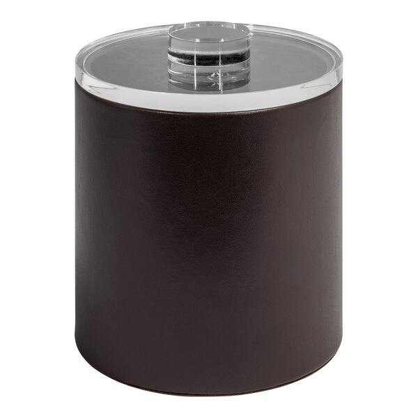 room360 London 2 Qt. Brown Faux Leather Ice Bucket with Acrylic Lid ...