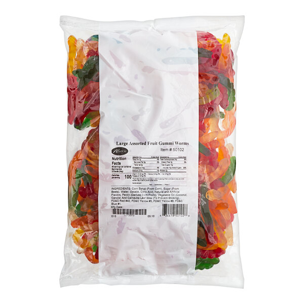 Albanese Large Assorted Fruit Gummi Worms 5 lb. - 4/Case