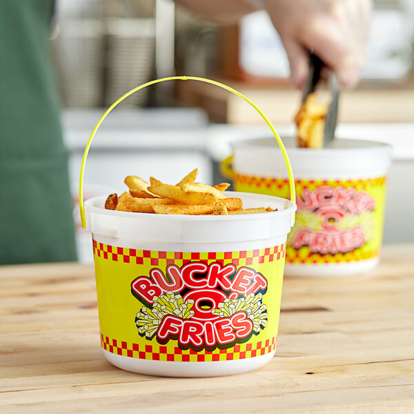 48 oz. Plastic French Fry Bucket with Handle - 130/Case