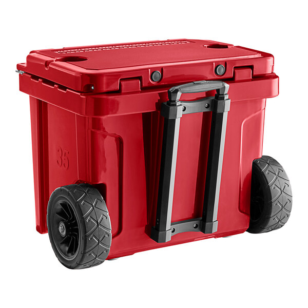 CaterGator CG35RDW Red 35 Qt. Mobile Rotomolded Outdoor Cooler / Ice Chest