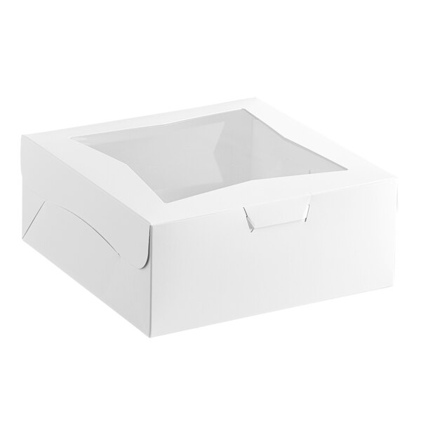Baker's Lane 14" x 10" x 4" White Customizable Window Cake / Bakery Box ...