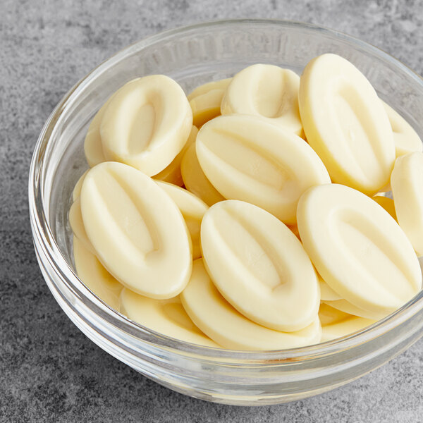 Valrhona Opalys 33% White Chocolate Feve 6.6 lb. - 3/Case