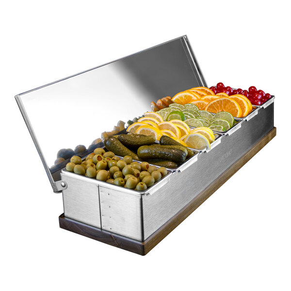 Pinnacolo 6-Compartment Condiment Bar with Wood Base and 2 Gel Packs