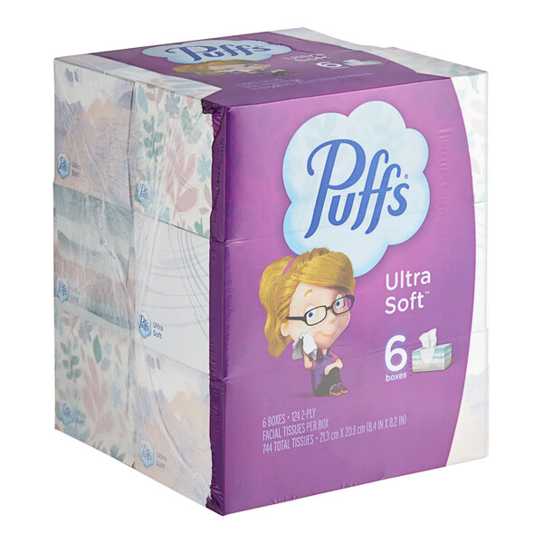 Puffs Ultra Soft 124 Sheet 6-Pack 2-Ply Facial Tissue Box - 4/Case