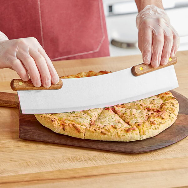 Outset® 76615 13" Stainless Steel Pizza Rocker Knife with Acacia Handles
