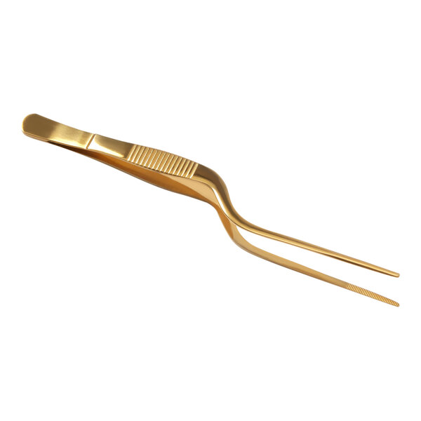 American Metalcraft 6 1/4" Gold Offset Bar Tweezers TWOG6