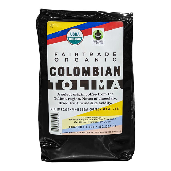 Lacas Coffee Fair Trade Organic Colombian Tolima Whole Bean Coffee 2 lb ...
