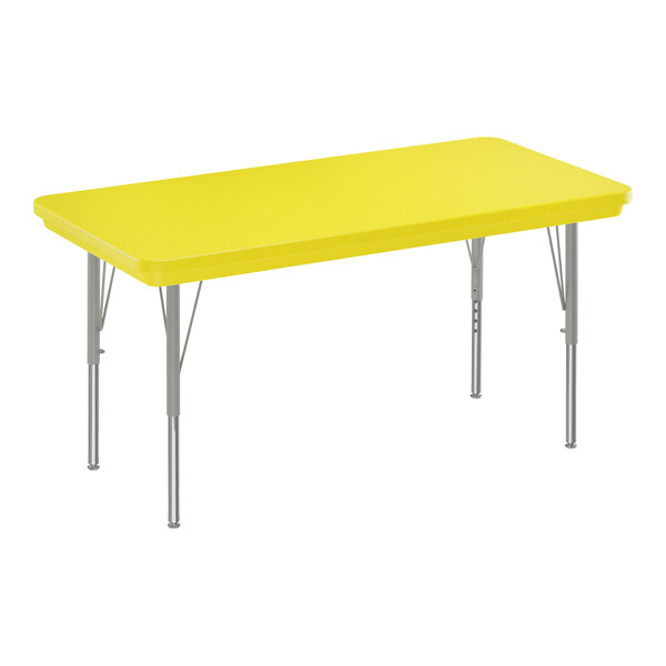 Correll 24" x 48" Rectangular Yellow 19"-29" Adjustable Height Blow-Molded Activity Table with ...