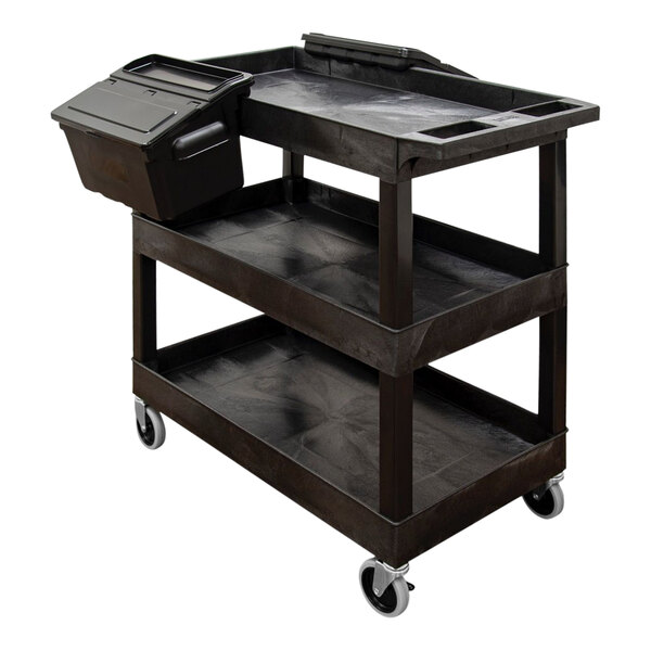 Luxor 35 1/4" x 18" x 36 1/4" Black Plastic 3-Shelf Utility Tub Cart ...