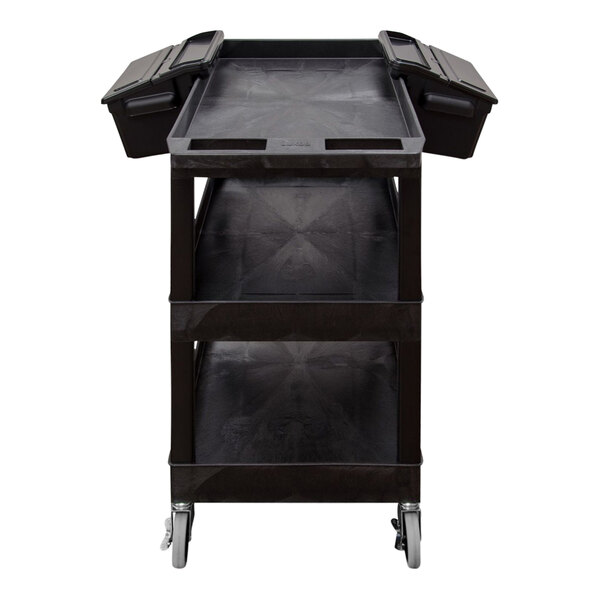 Luxor 35 1/4" x 18" x 36 1/4" Black Plastic 3-Shelf Utility Tub Cart ...