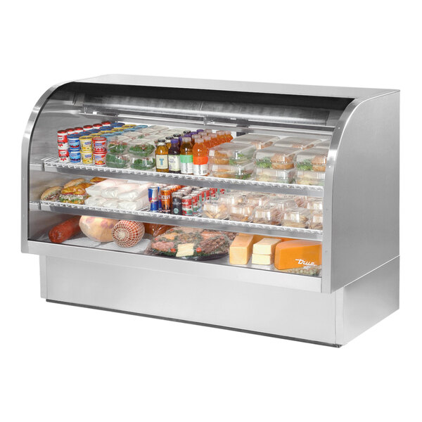 True TCGG-72-S-HC-LD 72 1/4" Stainless Steel Curved Glass Refrigerated ...
