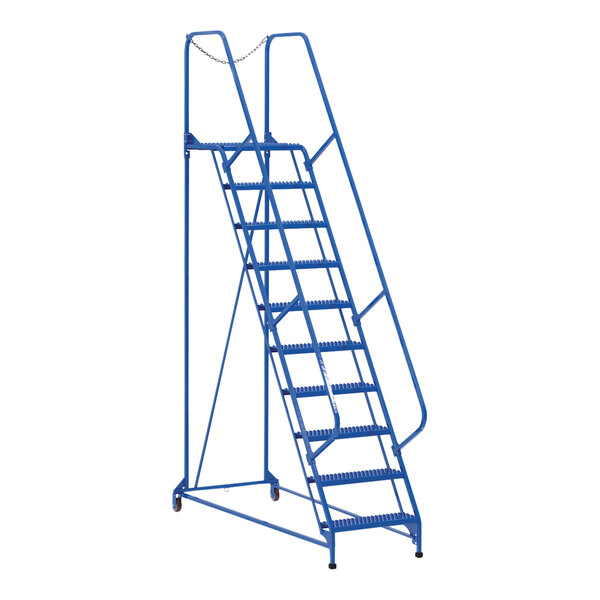 Vestil 24" x 21" x 100" Blue 10-Step Steel Maintenance Ladder with Grip ...