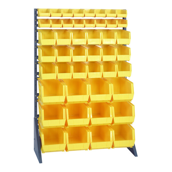 Quantum 36" x 15" x 53" Gray Steel Rail Rack with (46) Yellow Bins and ...