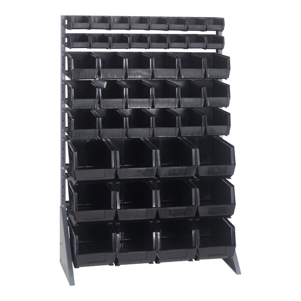 Quantum 36" x 15" x 53" Gray Steel Rail Rack with (46) Black Bins and ...