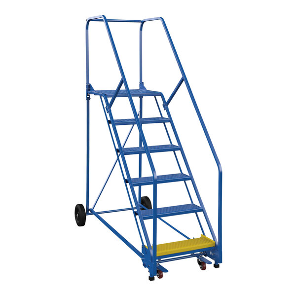 Vestil 6-Step Steel Rolling Warehouse Ladder with 23 9/16" Wide ...