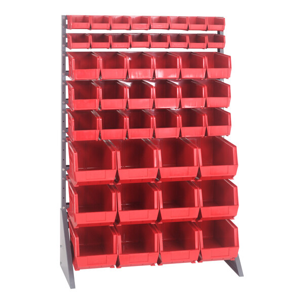 Quantum 36" x 15" x 53" Gray Steel Rail Rack with (46) Red Bins and (16 ...
