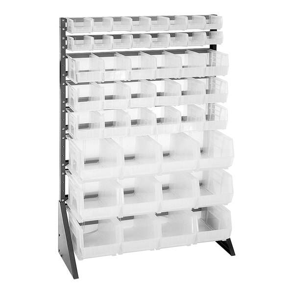 Quantum 36" x 15" x 53" Gray Steel Rail Rack with (46) Clear Bins and ...