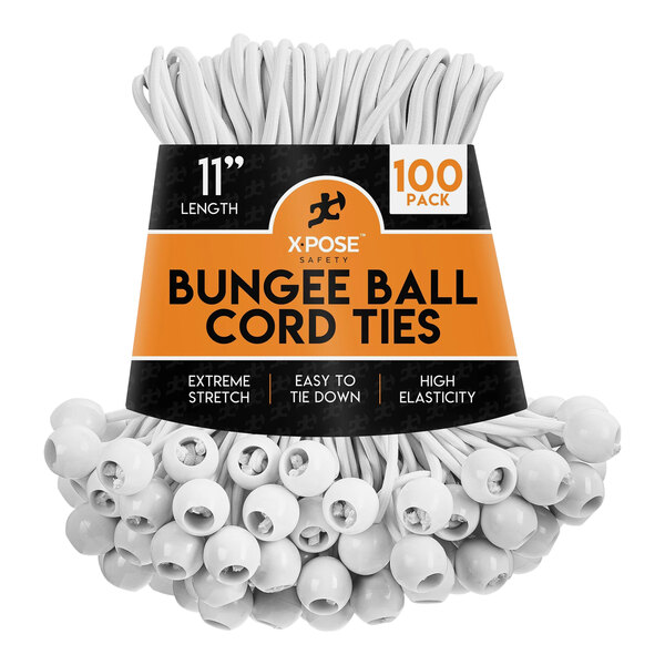 Xpose Safety 11" White Heavy-Duty Bungee Ball Cords BB-11W-100 - 100/Pack
