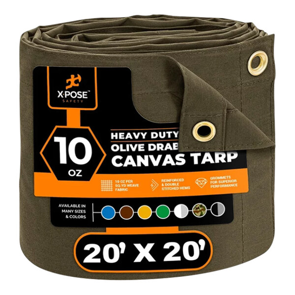 Xpose Safety 20' x 20' Olive Drab Heavy-Duty Weatherproof 10 oz. Poly ...