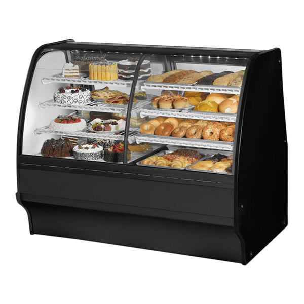 True TGM-DZ-59-SC/SC-B-W 59 1/4" Curved Glass Black Refrigerated Dual Zone Bakery Display Case ...