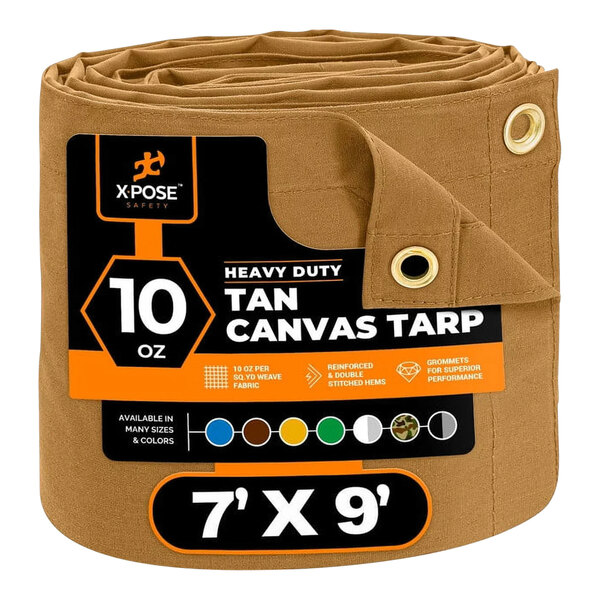 Xpose Safety 7' x 9' Tan Heavy-Duty Weatherproof 10 oz. Poly Canvas ...