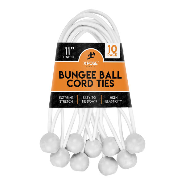 Xpose Safety 11" White Heavy-Duty Bungee Ball Cords BB-11W-10 - 10/Pack