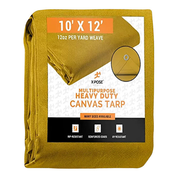 Xpose Safety 10' x 12' Tan Heavy-Duty Weatherproof 12 oz. Duck Canvas ...