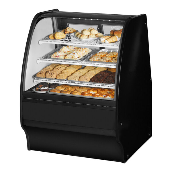 True TGM-DC-36-SC/SC-B-W 36 1/4" Curved Glass Black Dry Bakery Display ...