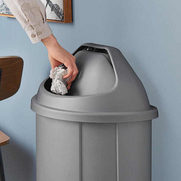 Lavex Gray Half Round Trash Can Lid with Swing Door